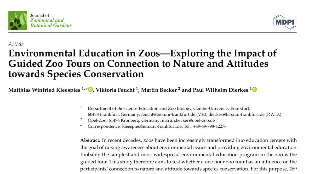 Environmental Education in Zoos—Exploring the Impact of Guided Zoo ...